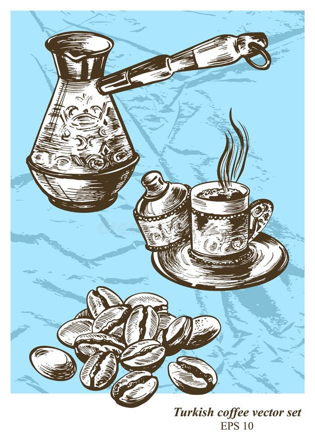 Turkish Coffee Vector Set. Hand Drawn Illustration Stock Vector ...