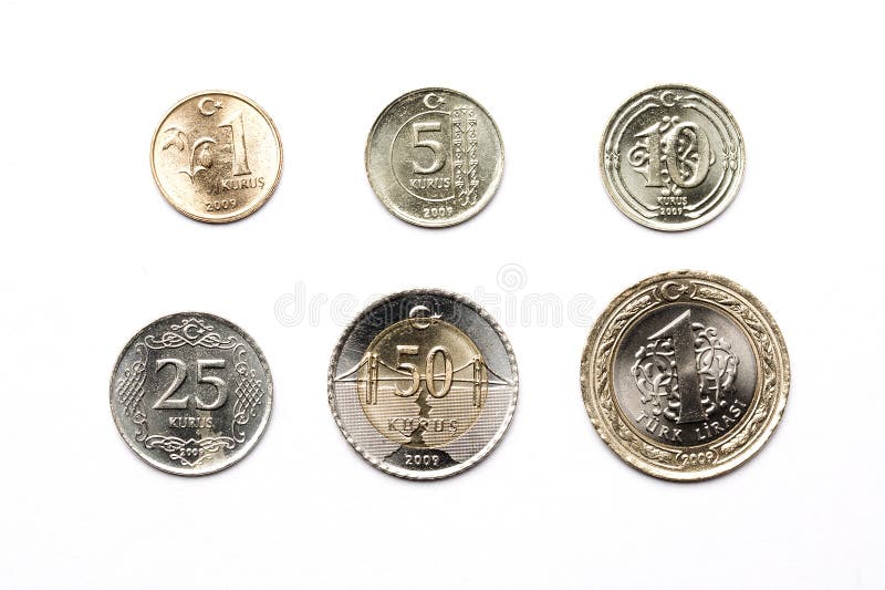 Turkish Coins Over 5 10 100 TL Liras Stock Image - Image of column ...