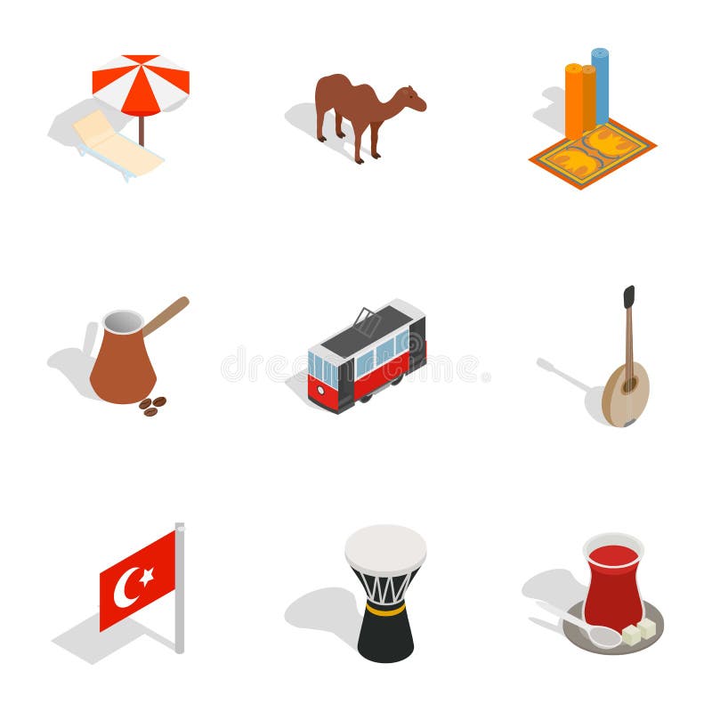 Turkish Cultural Icons Set, Isometric 3d Style Stock Vector ...