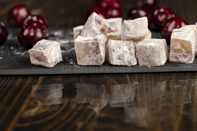Turkish Delight Cherry Closeup Cubes Addition Red Berries Reflection ...
