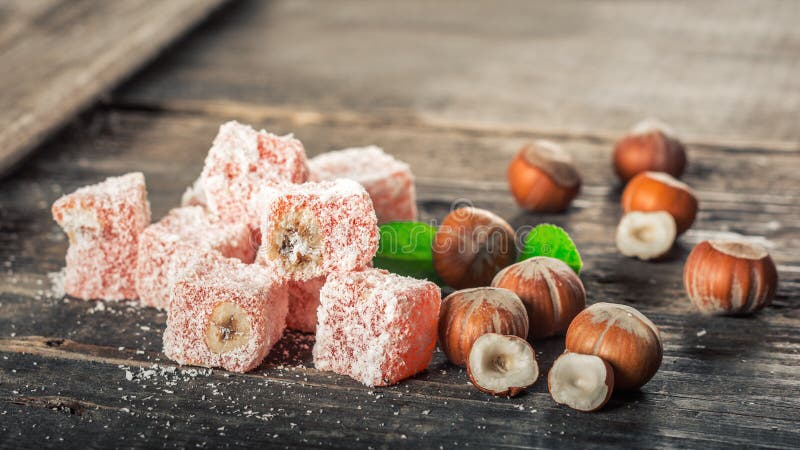 Turkish Delight, Eastern Delicacy with Hazelnuts Stock Photo - Image of ...