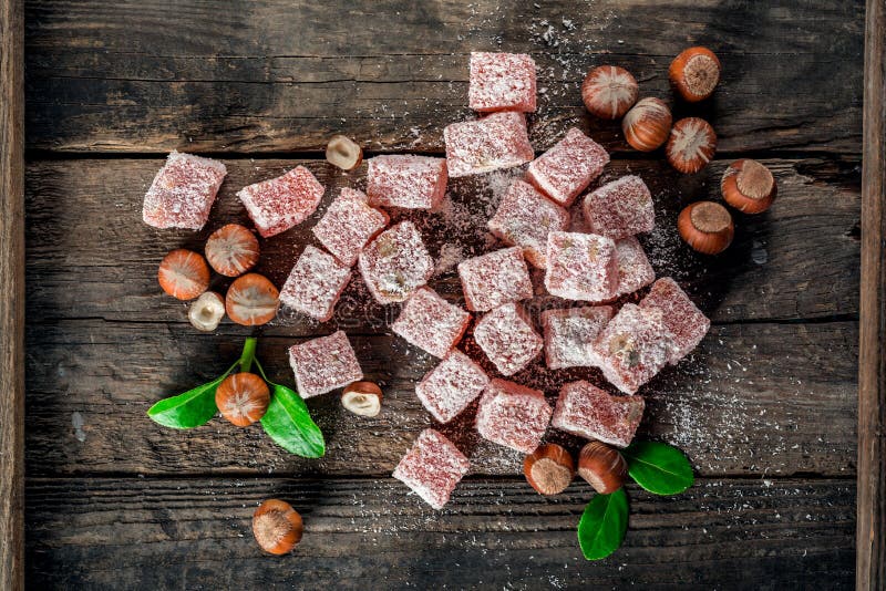 Turkish Delight, Eastern Delicacy with Hazelnuts Stock Photo - Image of ...