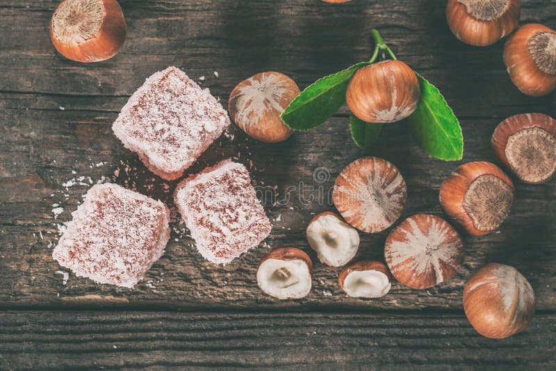 Turkish Delight, Eastern Delicacy with Hazelnuts Stock Photo - Image of ...