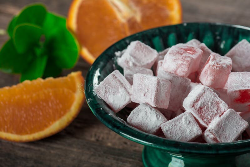 Turkish Delight, Eastern Delicacy with Orange Slices Stock Image ...