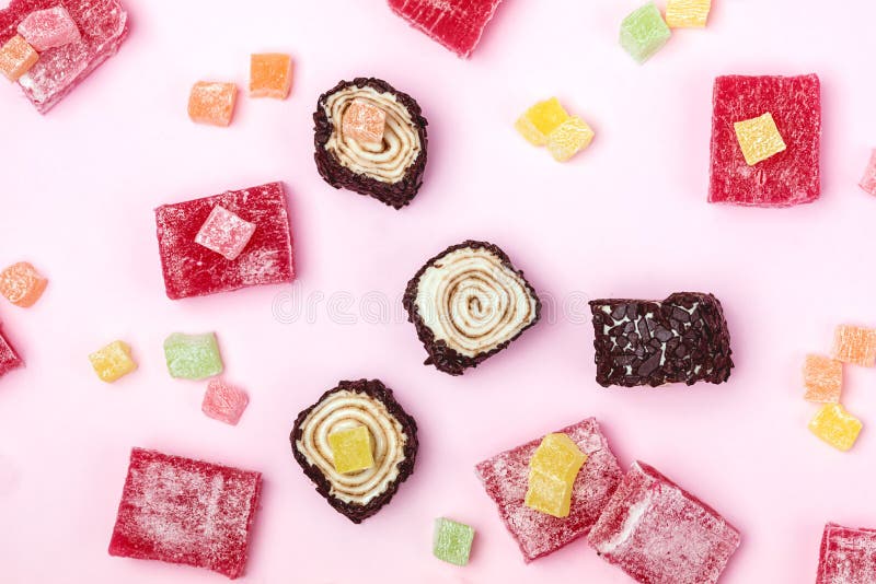 Turkish Delight Turkish on Pink Background Ramadan Horizontal Stock ...
