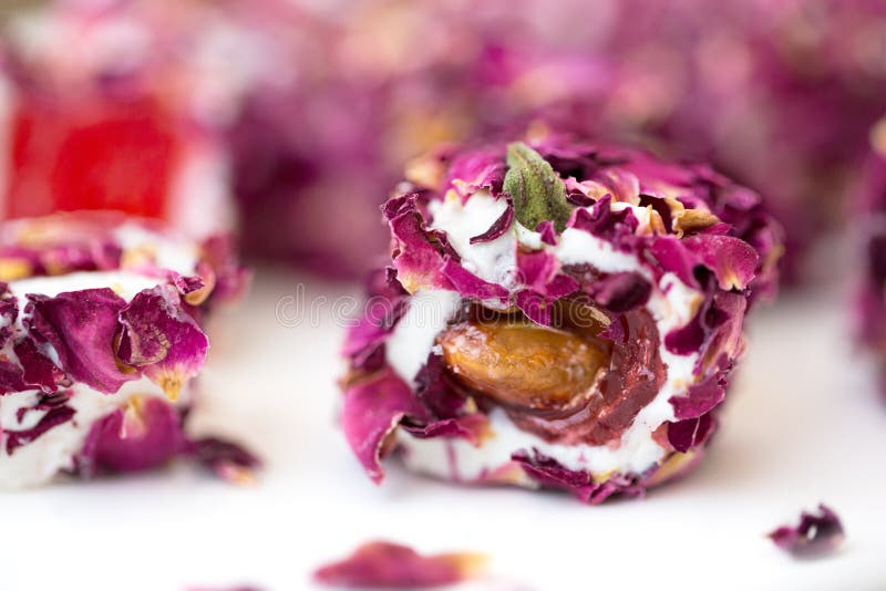 Turkish Delight with Rose, Lokum Stock Photo - Image of delight, leaf ...