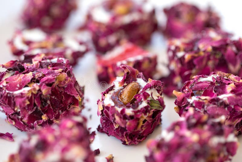 Turkish Delight with Rose, Lokum Stock Photo - Image of jelly, hazelnut ...