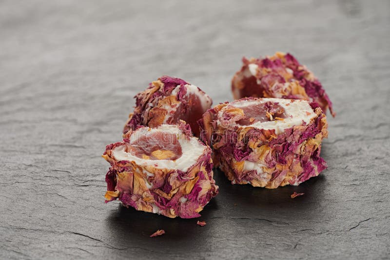 Turkish Delight Sweets on a Stone Slate Board Stock Photo - Image of ...