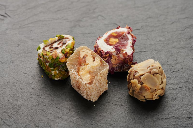 Turkish Delight Sweets on a Stone Slate Board Stock Image - Image of ...