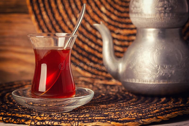 Turkish Delight Sweets with Turkish Tea Stock Photo - Image of metal ...