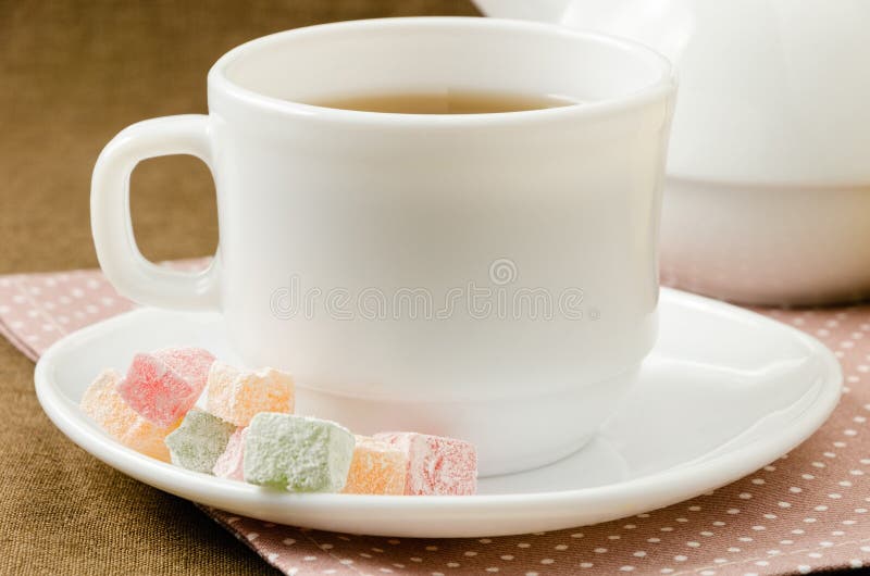 Turkish Delight with Tea on a Saucer Stock Photo - Image of color ...