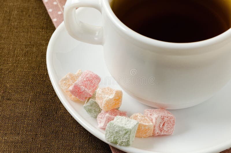 Turkish Delight with Tea on a Saucer Stock Image - Image of hazelnut ...