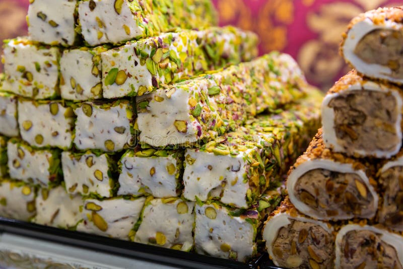 Turkish Delight of Various Varieties on Showcase Stock Image - Image of ...