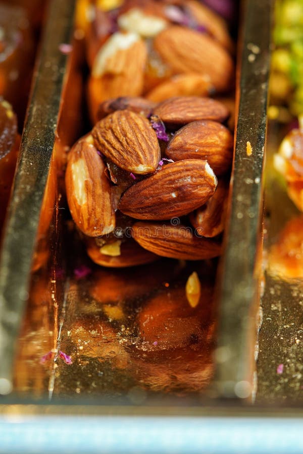 Turkish Delights on a Golden Plate Stock Image - Image of closeup ...