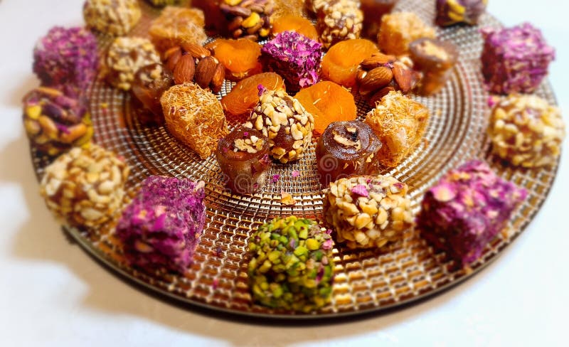 Turkish Delights on a Golden Plate Stock Image - Image of closeup ...