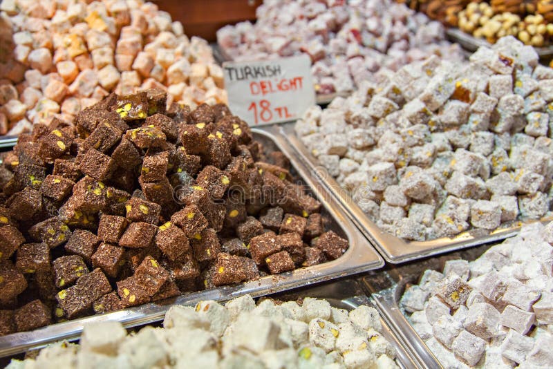 Turkish Delights on a Golden Plate Stock Image - Image of closeup ...