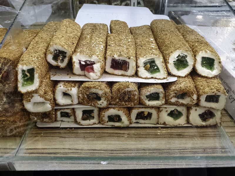 Turkish Delights. Locum Rolls on Counter Top Stock Photo - Image of ...