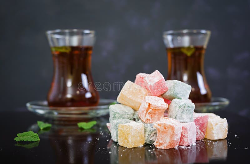 Turkish Delights on a Golden Plate Stock Image - Image of closeup ...