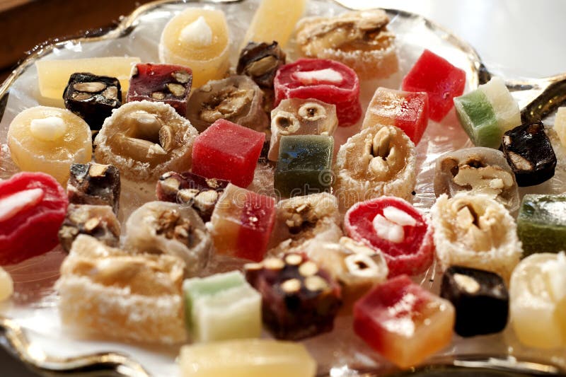Turkish Delights on a Golden Plate Stock Image - Image of closeup ...