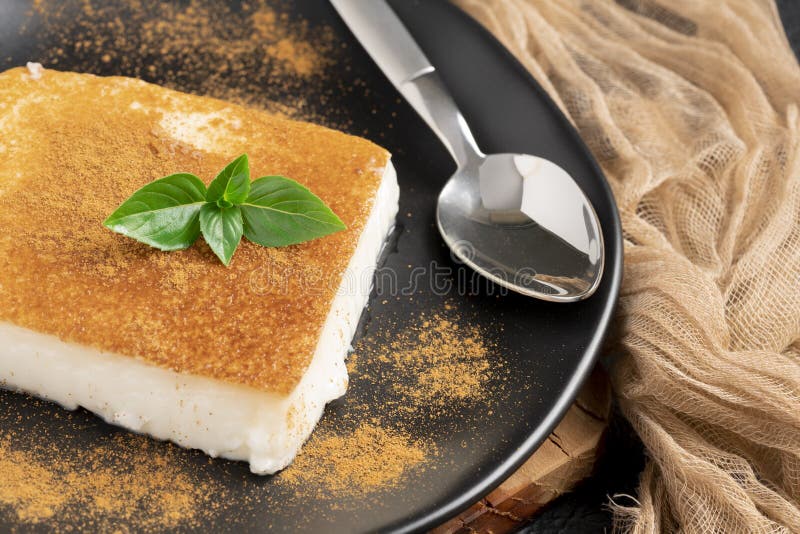 Turkish Dessert Kazandibi. Caramelized Milk Pudding with Cinnamon Stock ...