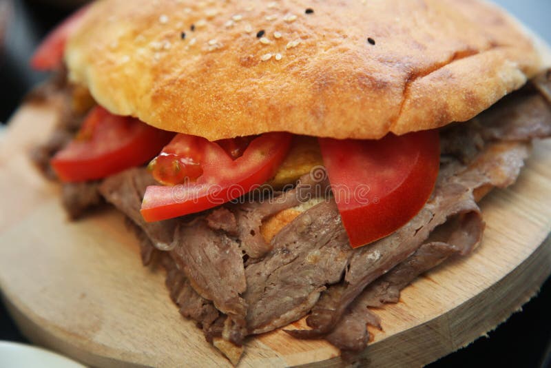 Doner Kebab between Hamburger Bread Stock Image - Image of freshness ...