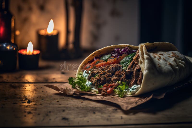 Turkish Doner Kebap Lies on a Table in a Restaurant Stock Illustration ...