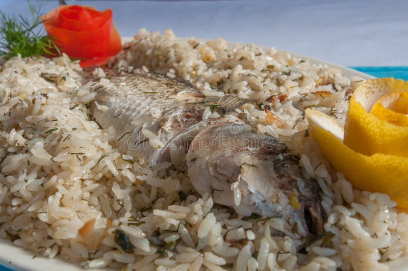 Turkish Fish with Rice Pilaf Dish Stock Image - Image of rose ...