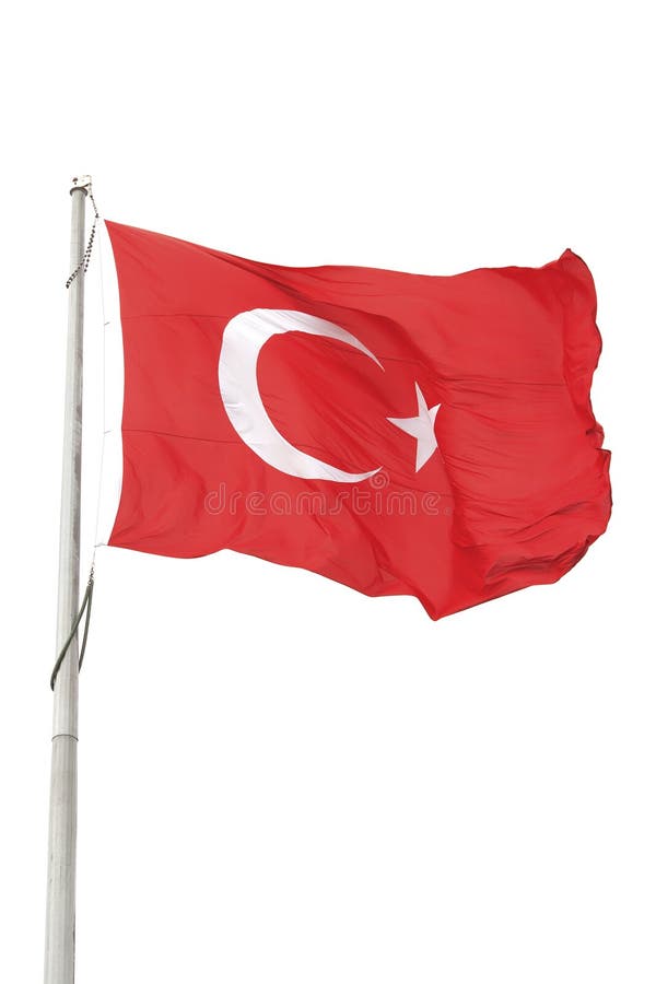 The Turkish Flag Flies in the Wind on a Flagpole Against the Blue Sky ...