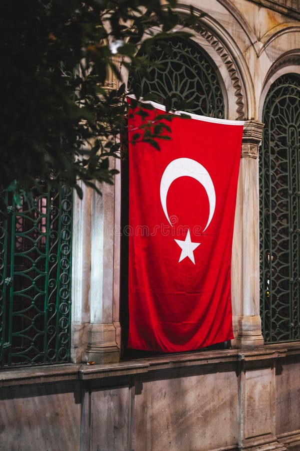 Turkish Flag Adorns a Building and Wall Stock Image - Image of facade ...