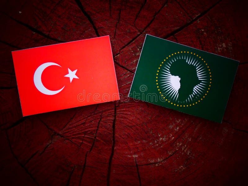 Turkish Flag with African Union Flag on a Tree Stump Stock Photo ...
