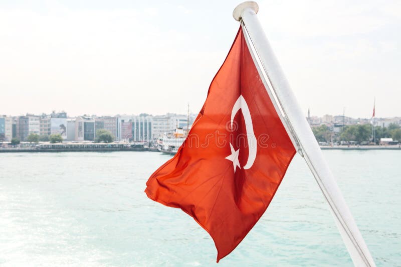 Turkish Flag on the Border. in the Background is Istanbul. the Symbol ...