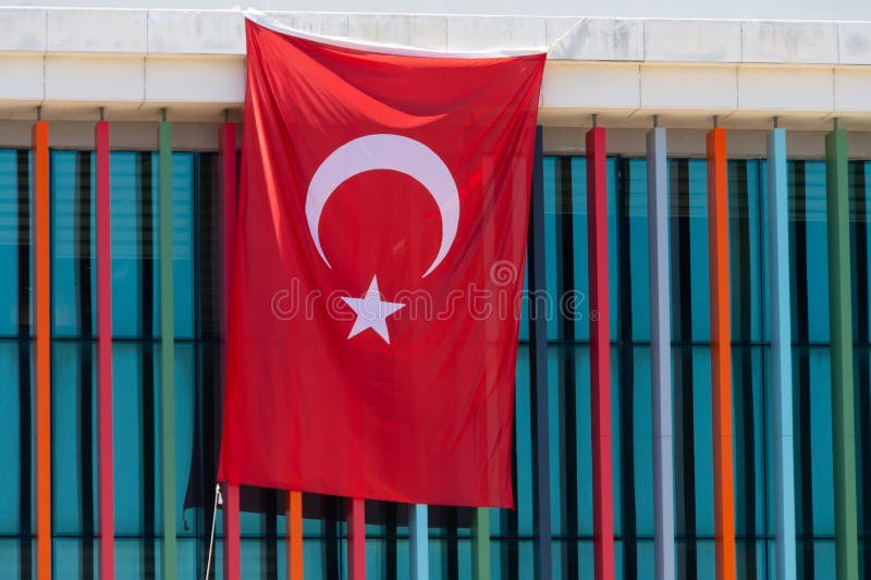 Turkish Flag on a Building with Colored Stripes Stock Image - Image of ...