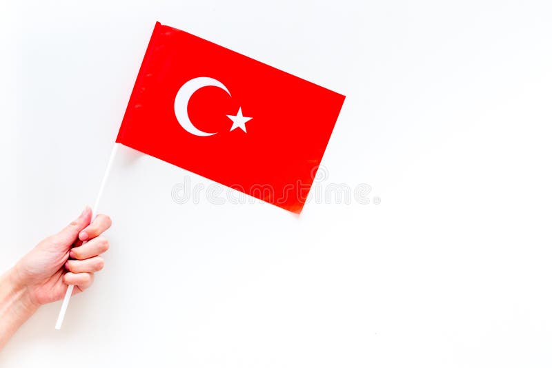 Turkish Flag Concept. Small Flag on Blue Background Top View Copy Space ...