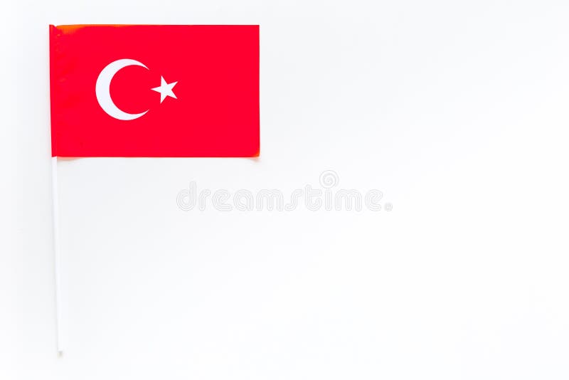 Turkish Flag Concept. Small Flag on White Background Top View Copy ...
