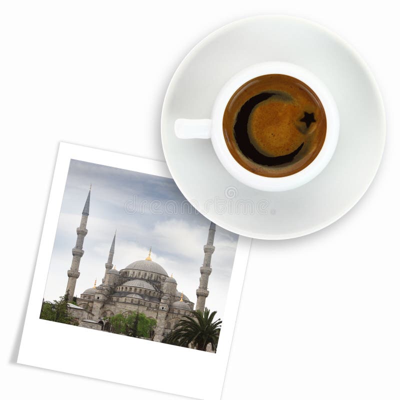 Turkish Flag Drawing on a Cup of Coffee and a Photo of Blue Mosque ...