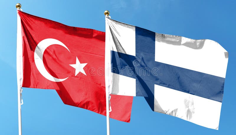 Turkish Flag and Finnish Flag on Cloudy Sky Stock Photo - Image of ...