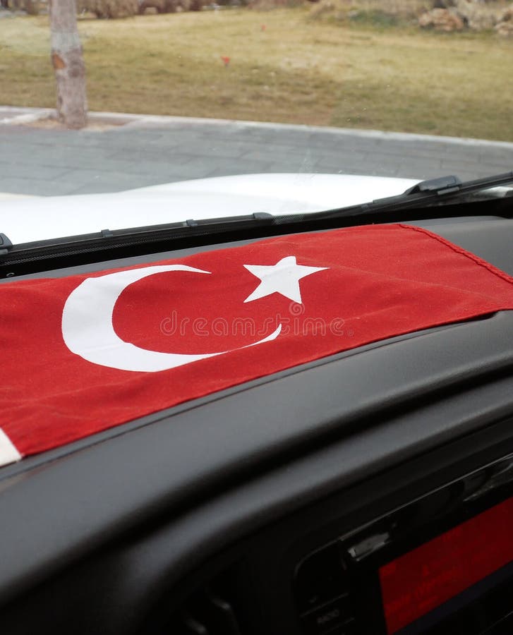Turkish Flag in Front of the Windshield of the Car Stock Image - Image ...