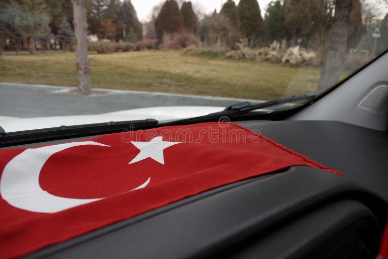 Turkish Flag in Front of the Windshield of the Car Stock Image - Image ...