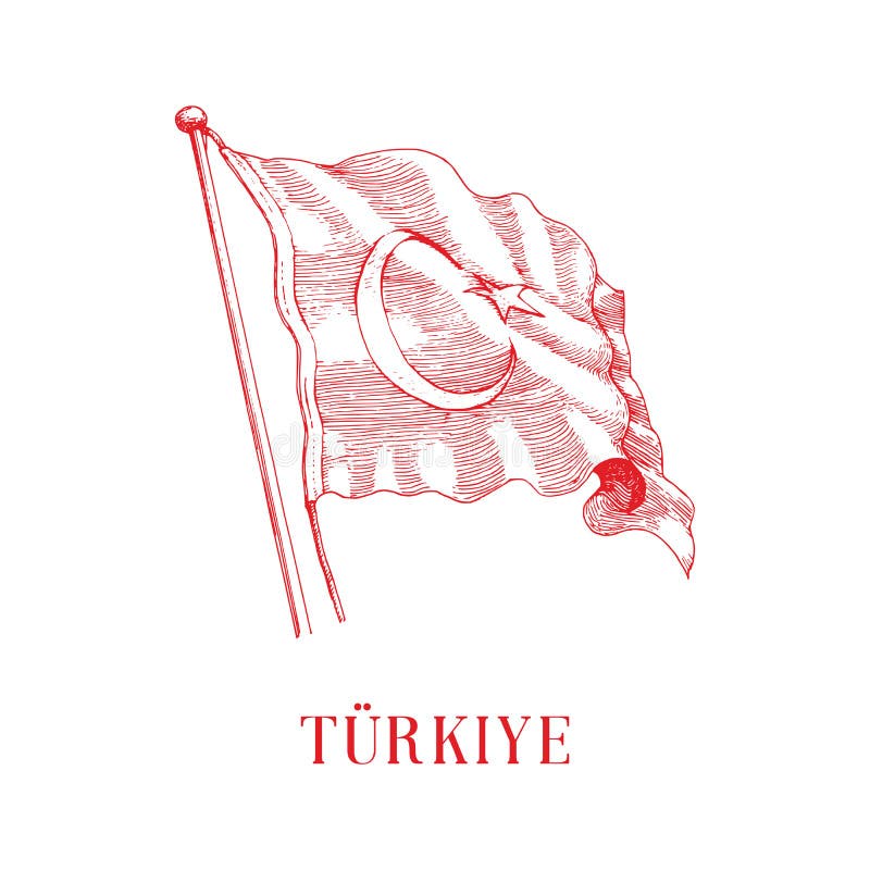 Turkish Flag, Hand Drawn Illustration in Vector Stock Vector ...