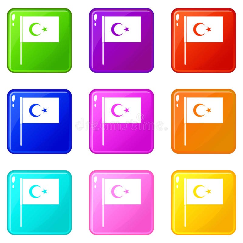 Turkish flag icons 9 set stock vector. Illustration of banner - 96153398