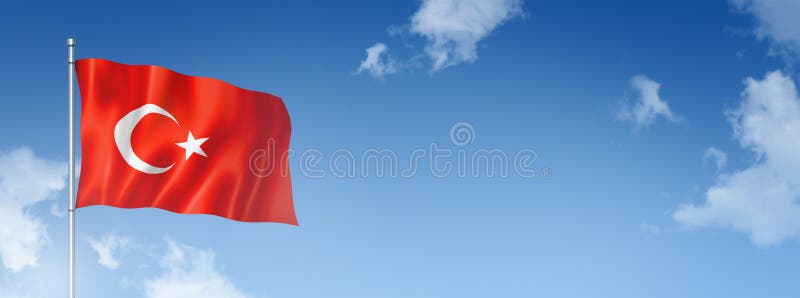 Turkish Flag Isolated on a Blue Sky. Horizontal Banner Stock Image ...