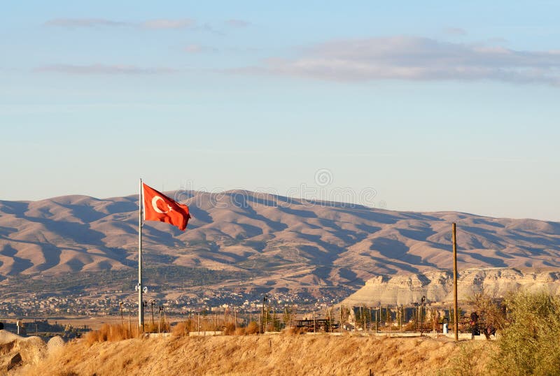 Turkish Flag on the Mountain Stock Image - Image of cappadocia, pole ...