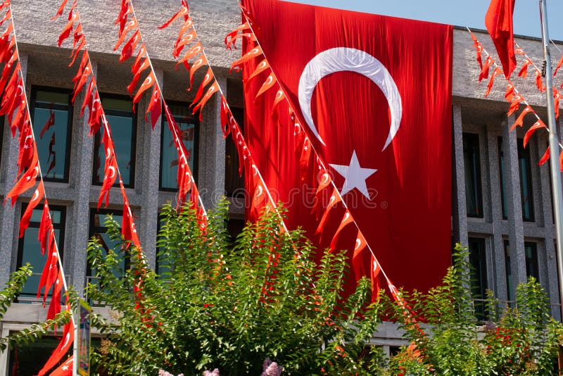Red Turkish Flag with Crescent and Star Stock Image - Image of outdoor ...