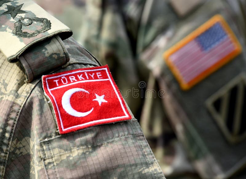 Turkish Flag and US Flag on Army Uniform. Turkish and US Troops Stock ...