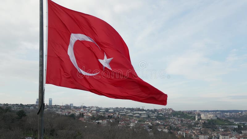 Turkish Flag Waving in Close-up Against the Backdrop of Istanbul Stock ...