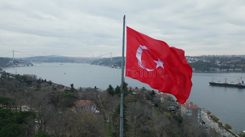 Turkish Flag Waving in Close-up Against the Backdrop of Istanbul Stock ...