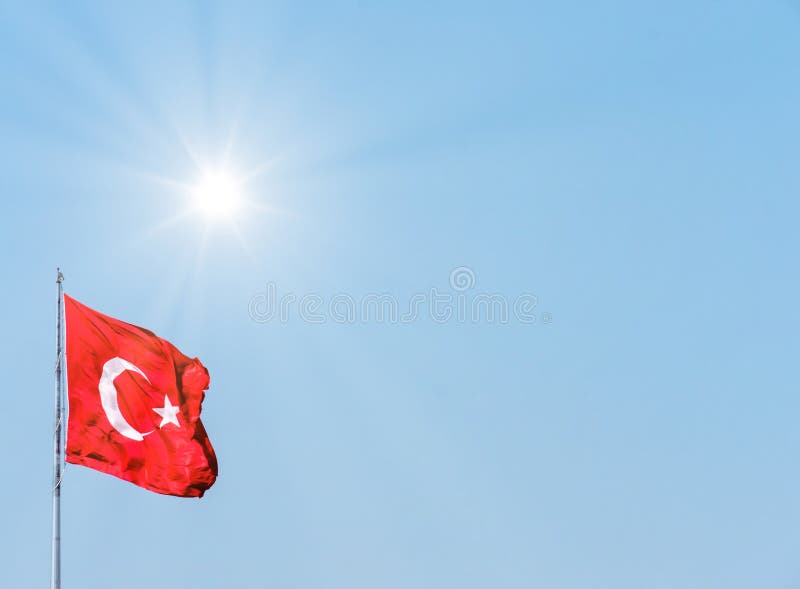 Turkish Flag Waving at Blue Sky. Turkey Country Flag in the Wind at ...