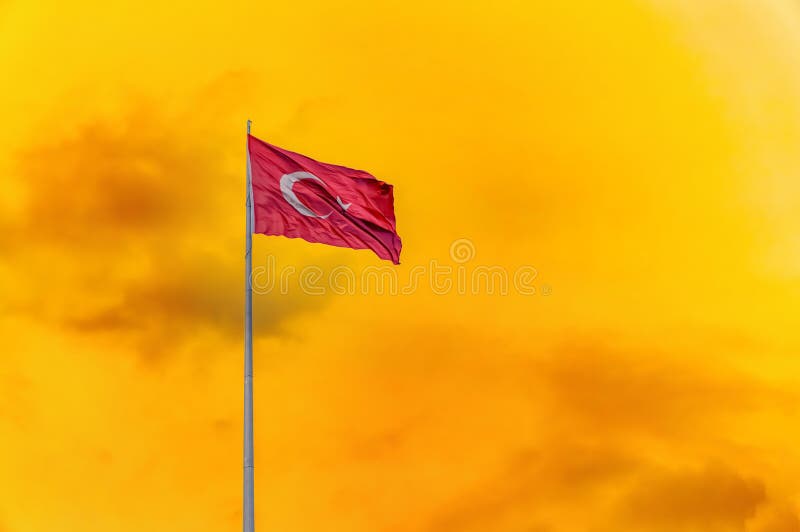 Turkish Flag Waving in Orange Color Sky Stock Image - Image of country ...