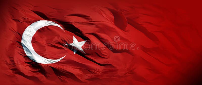 The Turkish Flag Flies in the Wind on Flagpole Against the Blue Sky and ...