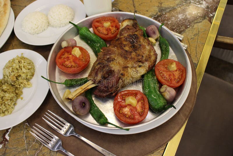 Mixed Turkish Kebab, Salad and Rice.Turkish Food Dorum. Stock Photo ...